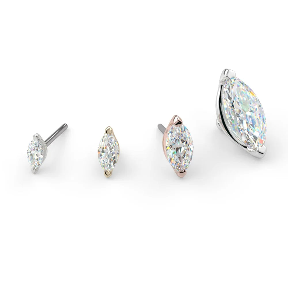 KIWI DIAMOND - LOW PROFILE MARQUISE PRONG (3mm x 1.5mm) - THREADLESS E ...